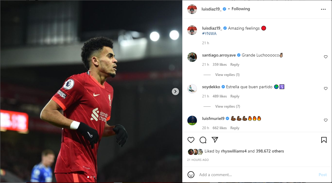 Liverpool: Luiz Diaz’s exciting Instagram post | thisisfutbol.com